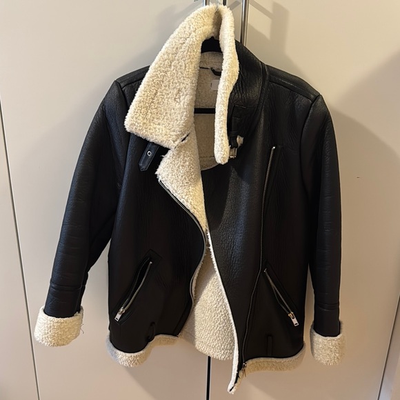 Mango | Jackets & Coats | Mango Black And Cream Shearling Faux Leather ...